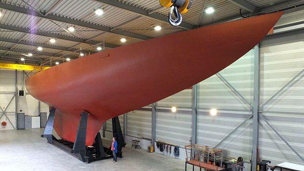 Hull of Ingomar replica sailing yacht for sale at Graafship